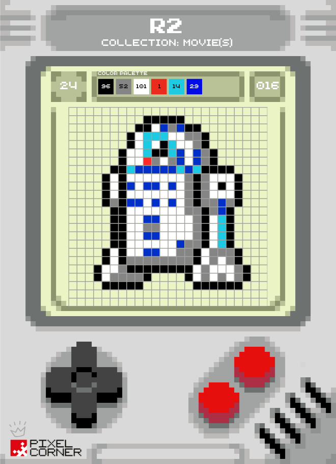 Pixel Art R2-D2 Gratuit – Modèle Star Wars à Imprimer